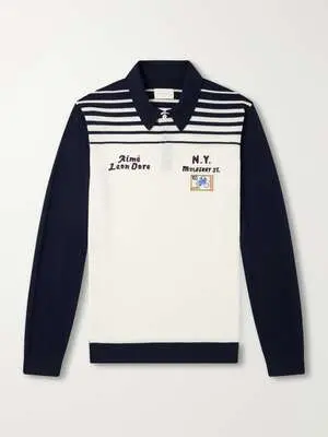 Aimé Leon Dore Logo-embroidered Merino Wool Polo Shirt - White