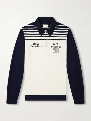 Aimé Leon Dore Logo-embroidered Merino Wool Polo Shirt - White
