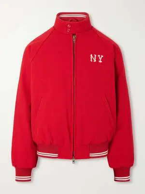 Aimé Leon Dore Ny Highlanders Logo-embroidered Wool-blend Varsity Jacket - Red
