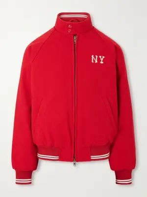 Aimé Leon Dore Ny Highlanders Logo-embroidered Wool-blend Varsity Jacket - Red