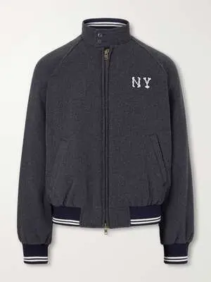 Aimé Leon Dore Ny Highlanders Logo-embroidered Wool-blend Varsity Jacket - Gray