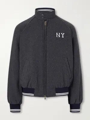 Aimé Leon Dore Ny Highlanders Logo-embroidered Wool-blend Varsity Jacket - Gray