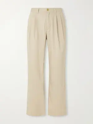 Aimé Leon Dore Straight-leg Pleated Cotton Trousers - Neutrals