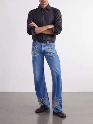 KARTIK RESEARCH Straight-leg Distressed Bead-embellished Jeans