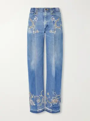 KARTIK RESEARCH Straight-leg Distressed Bead-embellished Jeans - Blue