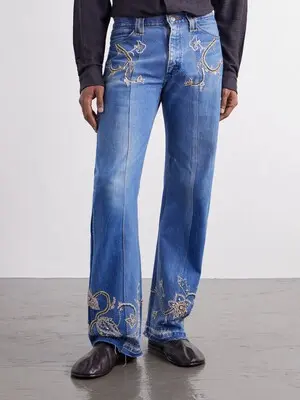 KARTIK RESEARCH Straight-leg Distressed Bead-embellished Jeans
