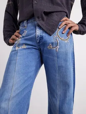 KARTIK RESEARCH Straight-leg Distressed Bead-embellished Jeans