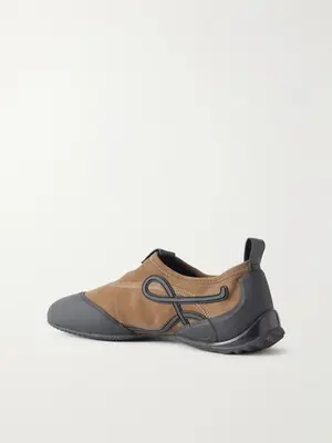 Loewe Grip Aqua Rubber-trimmed Stretch Suede Sneakers - Brown
