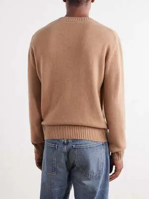 AMI Paris Logo-embroidered Cashmere And Wool-blend Sweater