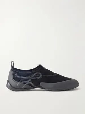 Loewe Grip Aqua Rubber-trimmed Stretch Suede Sneakers - Black