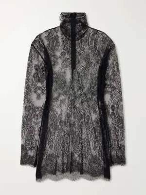 Dolce & Gabbana Chantilly Lace Turtleneck Blouse - Black