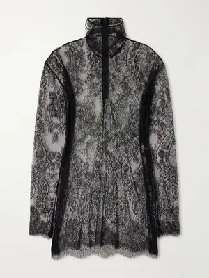 Dolce & Gabbana Chantilly Lace Turtleneck Blouse - Black