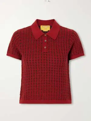 Guest In Residence Shrunken Waffle Cropped Cashmere Polo Shirt - Red