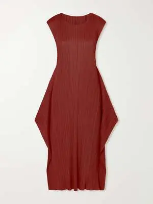 Issey Miyake September Plissé Midi Dress - Red