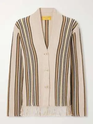 Guest In Residence Handloom Fringed Striped Wool And Cashmere-blend Cardigan - Multi