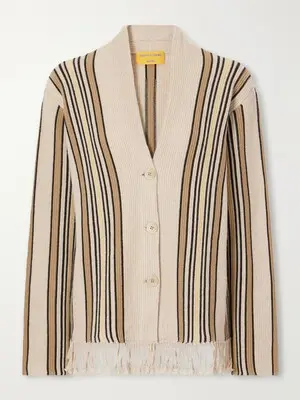 Guest In Residence Handloom Fringed Striped Wool And Cashmere-blend Cardigan - Multi