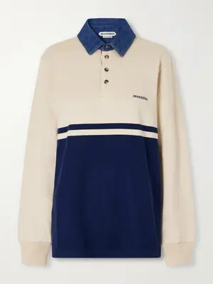 JW Anderson Contrast Collar Embroidered Striped Cotton-jersey Polo Shirt - Multi