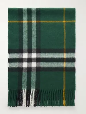 Burberry Giant Fringe-detail Checked Cashmere Scarf - Green