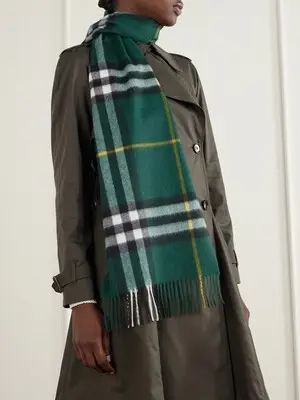 Burberry Giant Fringe-detail Checked Cashmere Scarf - Green