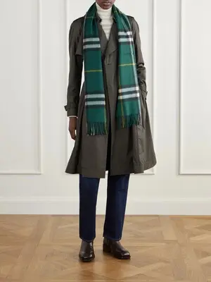 Burberry Giant Fringe-detail Checked Cashmere Scarf - Green
