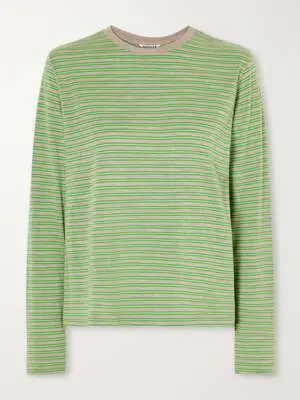 Auralee Striped Wool-jersey T-shirt - Green