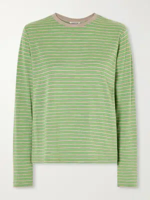 Auralee Striped Wool-jersey T-shirt