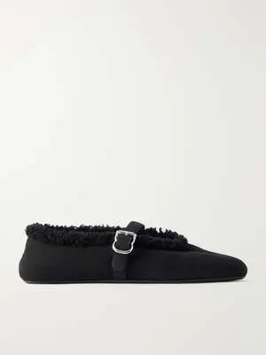 Alaïa La Ballerine Shearling-trimmed Suede Ballet Flats - Black