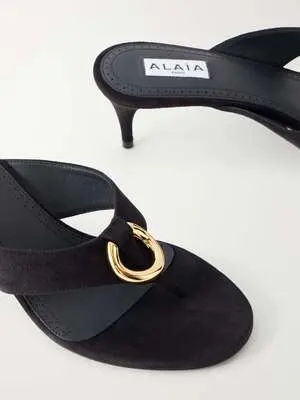 Alaïa Infra 55 Embellished Suede Thong Sandals