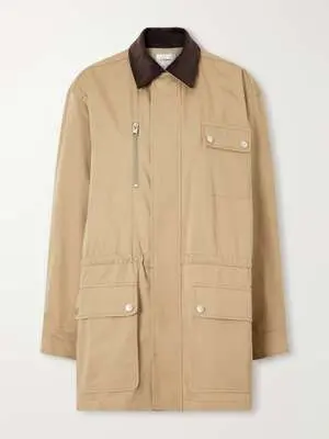 FRAME The Safari Drawstring Corduroy-trimmed Cotton-twill Jacket - Sand