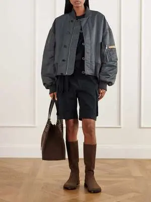 JW Anderson Oversized Tipped Hem Satin Bomber Jacket - Dark Gray