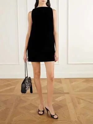 Brandon Maxwell The Sable Paneled Cotton-blend Velvet Mini Dress
