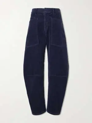 NILI LOTAN Shon Cotton-blend Twill Tapered Pants - Blue
