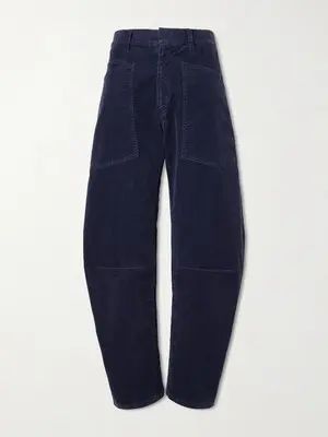 NILI LOTAN Shon Cotton-blend Twill Tapered Pants - Blue