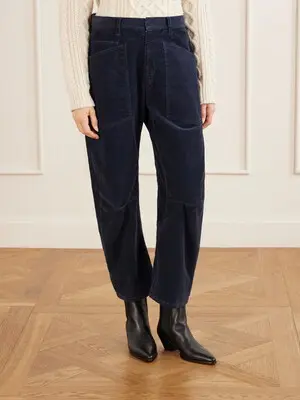 NILI LOTAN Shon Cotton-blend Twill Tapered Pants - Blue