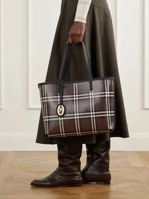 Burberry Checked Leather-trimmed Glossy Canvas Tote