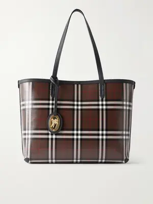 Burberry Checked Leather-trimmed Glossy Canvas Tote - Brown