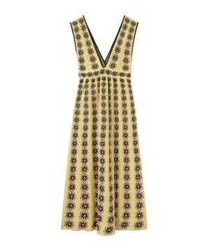 La DoubleJ Caper Floral-embroidered V-neck Maxi Dress