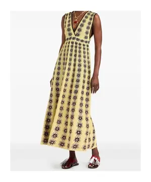 La DoubleJ Caper Floral-embroidered V-neck Maxi Dress