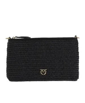 Pinko Love Birds Logo Plaque Clutch Bag - Black