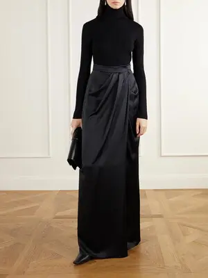 Max Mara Camera Draped Silk-satin Maxi Skirt - Black