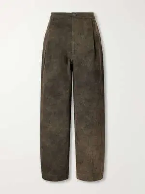 LAUREN MANOOGIAN Pleated Cotton-twill Tapered Pants - Green