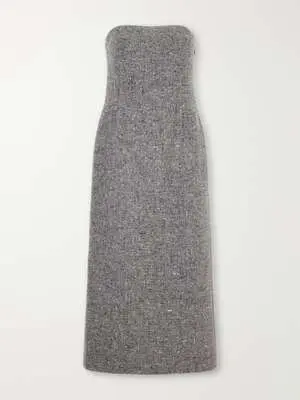 Auralee Strapless Wool-tweed Midi Dress - Gray