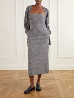 Auralee Strapless Wool-tweed Midi Dress