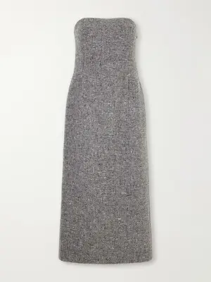 Auralee Strapless Wool-tweed Midi Dress - Gray