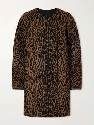 Carolina Herrera Cocoon Leopard-jacquard Wool Coat - Brown
