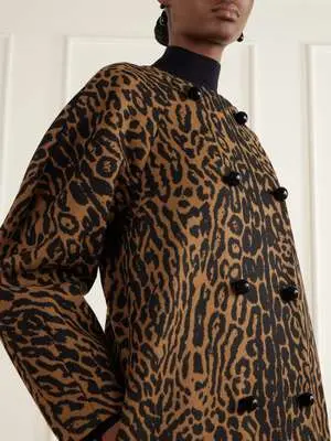 Carolina Herrera Cocoon Leopard-jacquard Wool Coat - Brown