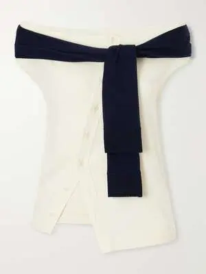 JW Anderson Off-the-shoulder Tie-detailed Asymmetric Wool Tank - Cream