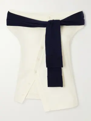 JW Anderson Off-the-shoulder Tie-detailed Asymmetric Wool Tank - Neutrals