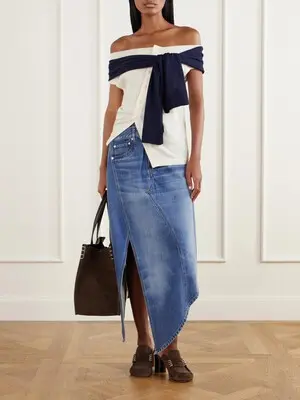 JW Anderson Off-the-shoulder Tie-detailed Asymmetric Wool Tank - Neutrals