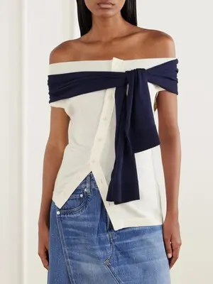JW Anderson Off-the-shoulder Tie-detailed Asymmetric Wool Tank - Neutrals